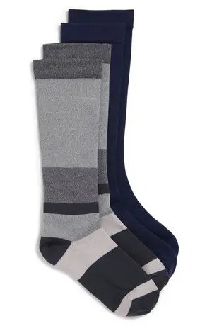 Nordstrom Knee High Compression Socks 2 Pack - Grey Colorblock- Blue
