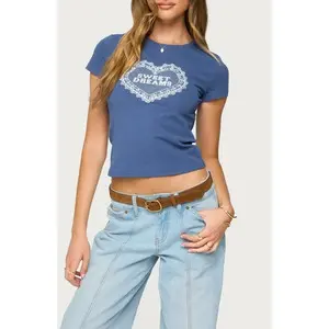 EDIKTED Sweet Dreams Graphic Crop T-shirt - Navy