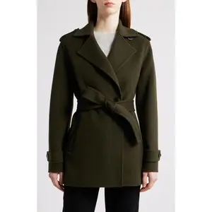 Michael Kors Double Face Wool Blend Crop Trench Coat - Ivy