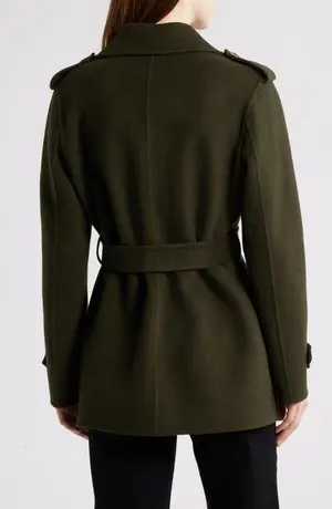 Michael Kors Double Face Wool Blend Crop Trench Coat - Ivy