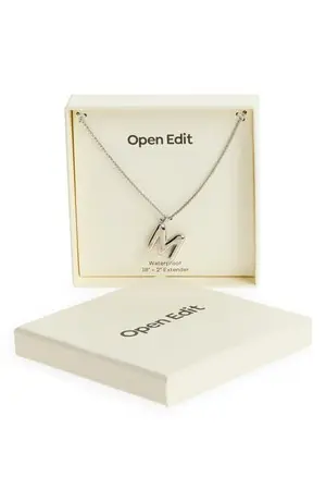 OPEN EDIT Waterproof Bubble Initial Pendant Necklace M- Silver