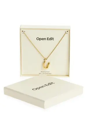 OPEN EDIT Waterproof Bubble Initial Pendant Necklace U- Gold