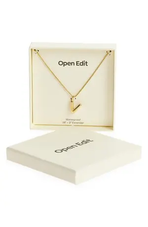 OPEN EDIT Waterproof Bubble Initial Pendant Necklace V- Gold