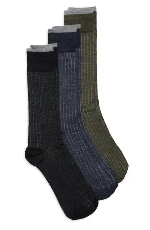 Nordstrom Assorted Ribbed Merino Wool Blend Dress Socks Pack Of 3