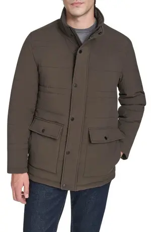 Cole Haan Stretch Crinkle Quilted Jacket - Brown