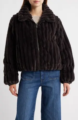 SAVE THE DUCK Elina Faux Fur Jacket - Brown Black