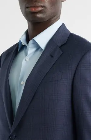 Emporio Armani Navy Blue Check Wool Suit