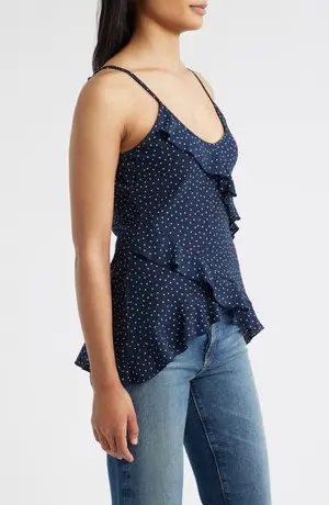 Loveappella Polka Dot Ruffle Camisole - Navy