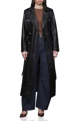 Avec Les Filles Belted Faux Leather Trench Coat - Black