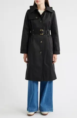 London Fog Double-breasted Trench Raincoat - Black