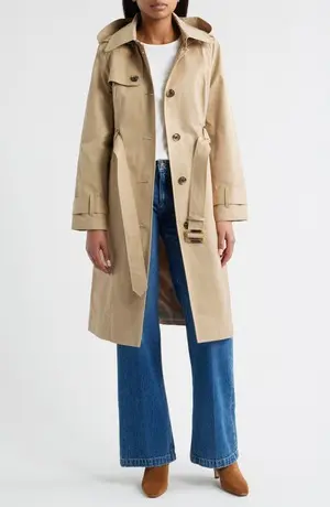 London Fog Double-breasted Trench Raincoat - Stone