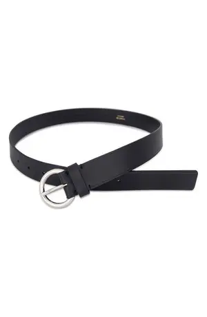 Vince Flat Ring Leather Belt - Black