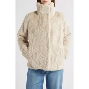 Bernardo Textured Faux Fur Coat - Oatmeal