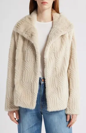 Bernardo Textured Faux Fur Coat - Oatmeal