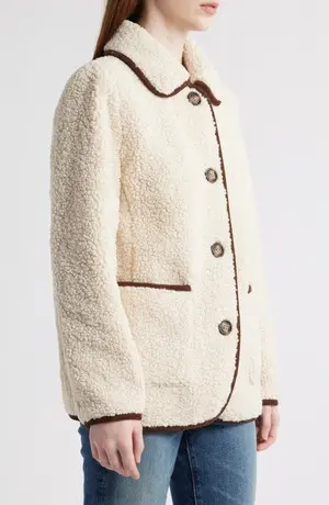 Bernardo Contrast Trim Faux Shearling Jacket