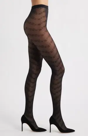 Nordstrom Chevron Sheer Tights - Black