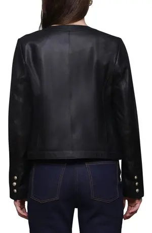 Bagatelle Genuine Leather Collarless Jacket - Black