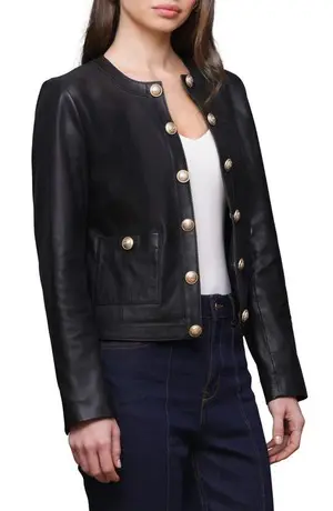 Bagatelle Genuine Leather Collarless Jacket - Black