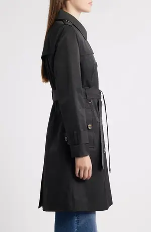 London Fog Double-breasted Trench Coat With Removable Hood - Black