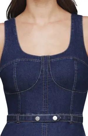 Avec Les Filles Belted Bustier Denim Fit & Flare Dress