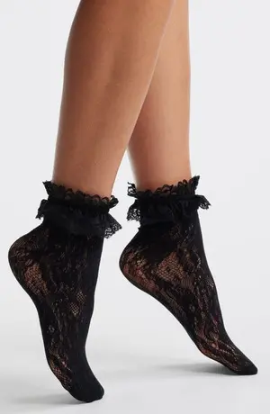 CASA CLARA Evangeline Ruffle Lace Ankle Socks - Black