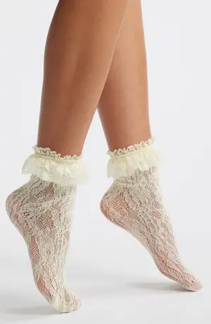 CASA CLARA Evangeline Ruffle Lace Ankle Socks - Ivory
