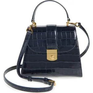 Veronica Beard Crest Lock Croc Embossed Leather Top Handle Bag In