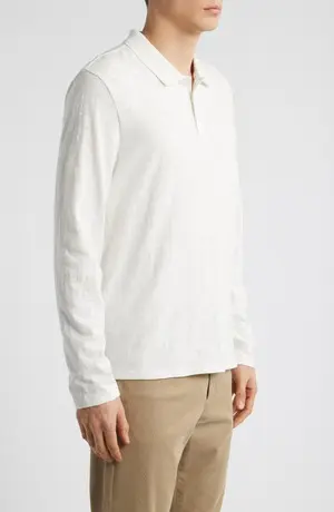 Vince Slub Cotton Long Sleeve Polo - White