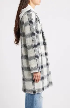 THREAD & SUPPLY Plaid Coat With Removable Bib Hoodie - Black White Plaid