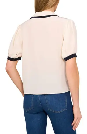 CECE DUPRAZ Contrast Trim Georgette Top - Eggnog