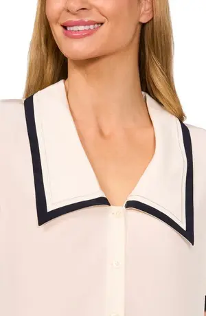 CECE DUPRAZ Contrast Trim Georgette Top - Eggnog