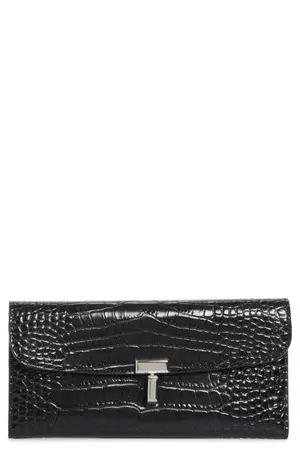 TOTEME T-lock Croc Embossed Leather Wallet - Black