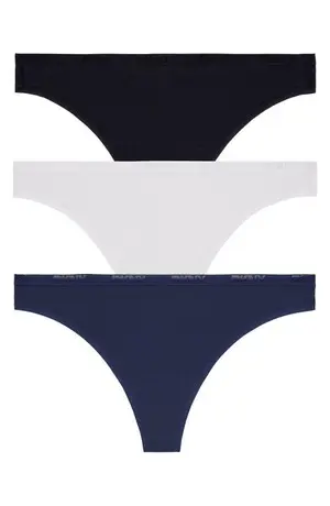 Dkny Cotton Blend Assorted 3-pack Thongs - Black/white/naval