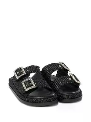 ALIBI Double-buckle Flat Sandals - Black