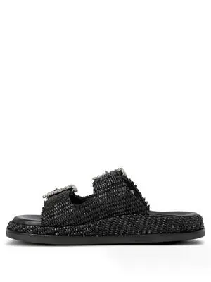 ALIBI Double-buckle Flat Sandals - Black