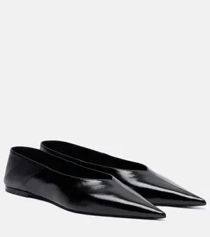 Saint Laurent Carolyn Leather Ballet Flats - Black