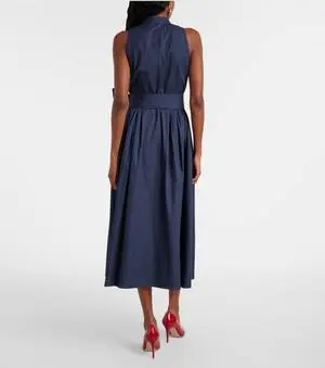 Carolina Herrera Gathered Cotton-blend Midi Dress - Blue