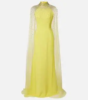 Jenny Packham Limelight Caped Embellished Gown