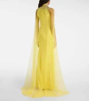 Jenny Packham Limelight Caped Embellished Gown
