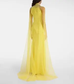 Jenny Packham Limelight Caped Embellished Gown