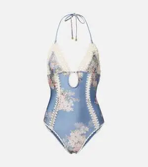 Zimmermann Cascadian Crochet Keyhole Cutout Swimsuit - Blue