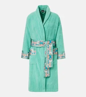 Versace Coral Theatre Cotton Terry Bathrobe - Green