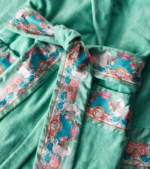 Versace Coral Theatre Cotton Terry Bathrobe - Green