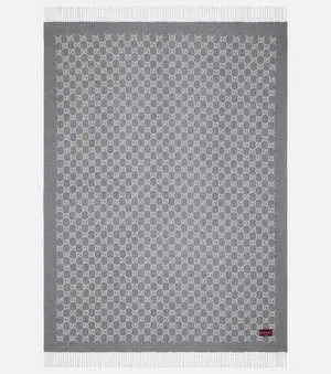 Gucci Gg Wool And Cashmere Blanket - Grey