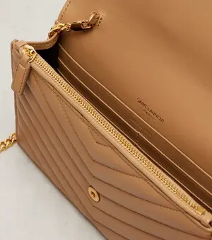 Saint Laurent Cassandre Envelope Matelassé Leather Wallet On Chain - Beige