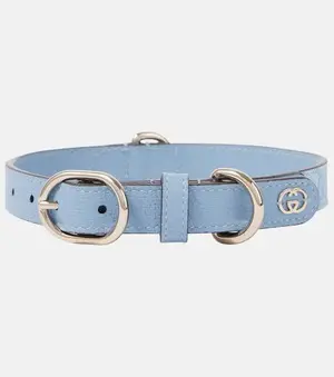 Gucci Gg Leather-trimmed Dog Collar - Blue