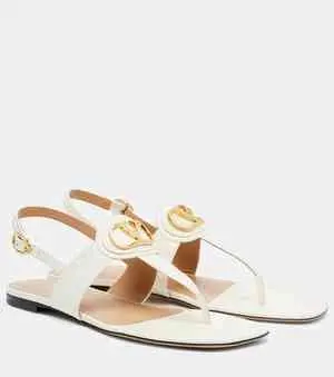 Valentino Garavani Vlogo Signature Leather Thong Sandals - White