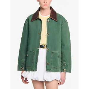 Sandro Contrast-collar Cotton Jacket - Dark Green
