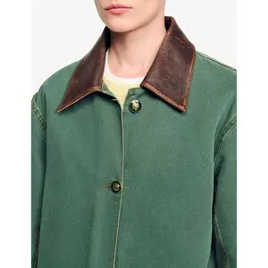 Sandro Contrast-collar Cotton Jacket - Dark Green