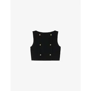 Sandro Button-embellished Cropped Knit Top